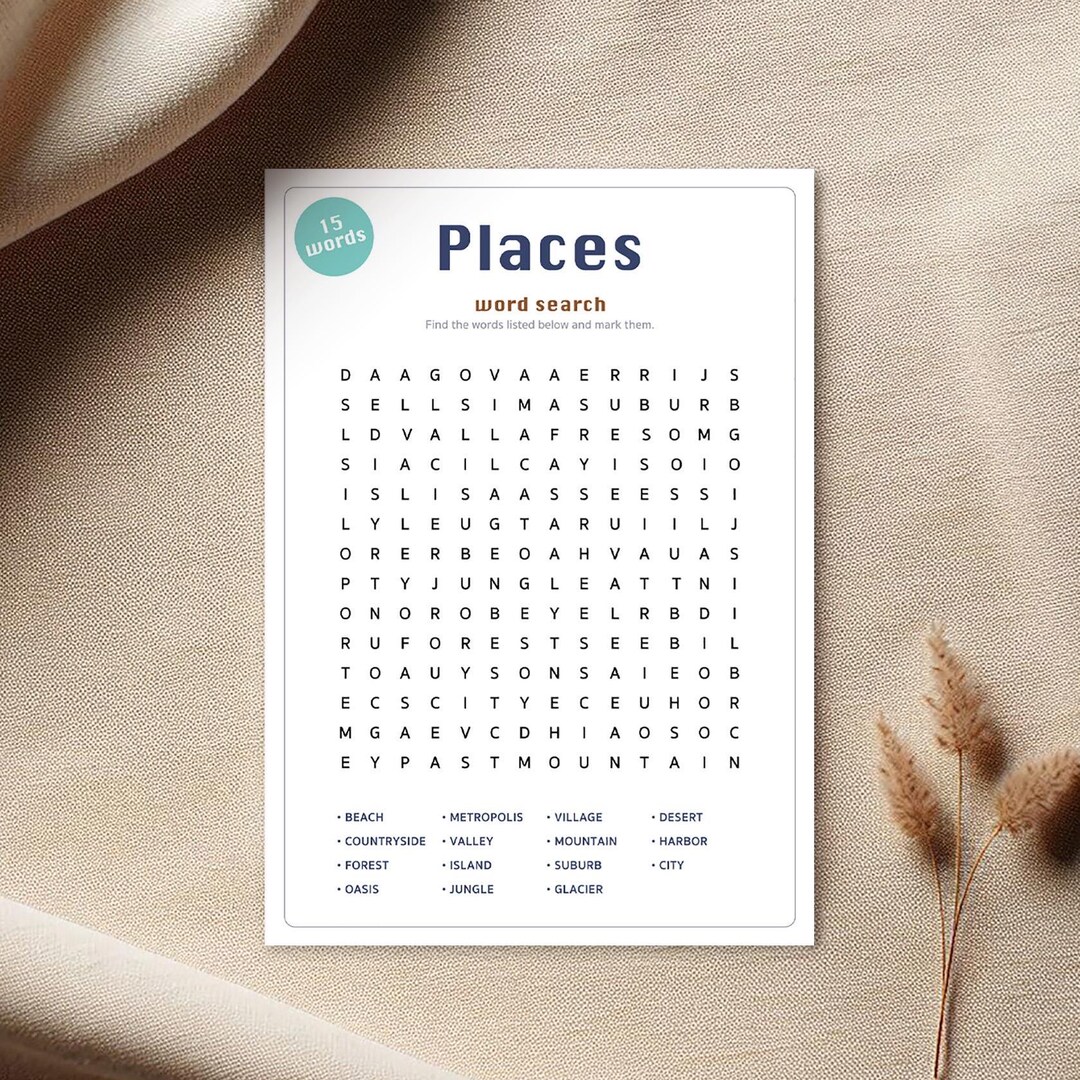 Places Word Search Puzzle, Activity, Word Game, Find the Words, Hobby ...