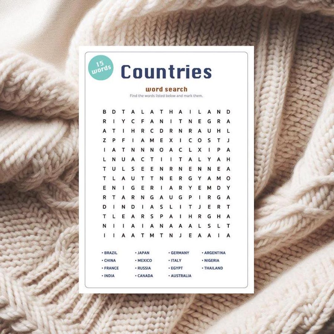 Countries Word Search Puzzle, Activity, Word Game, Find the Words ...