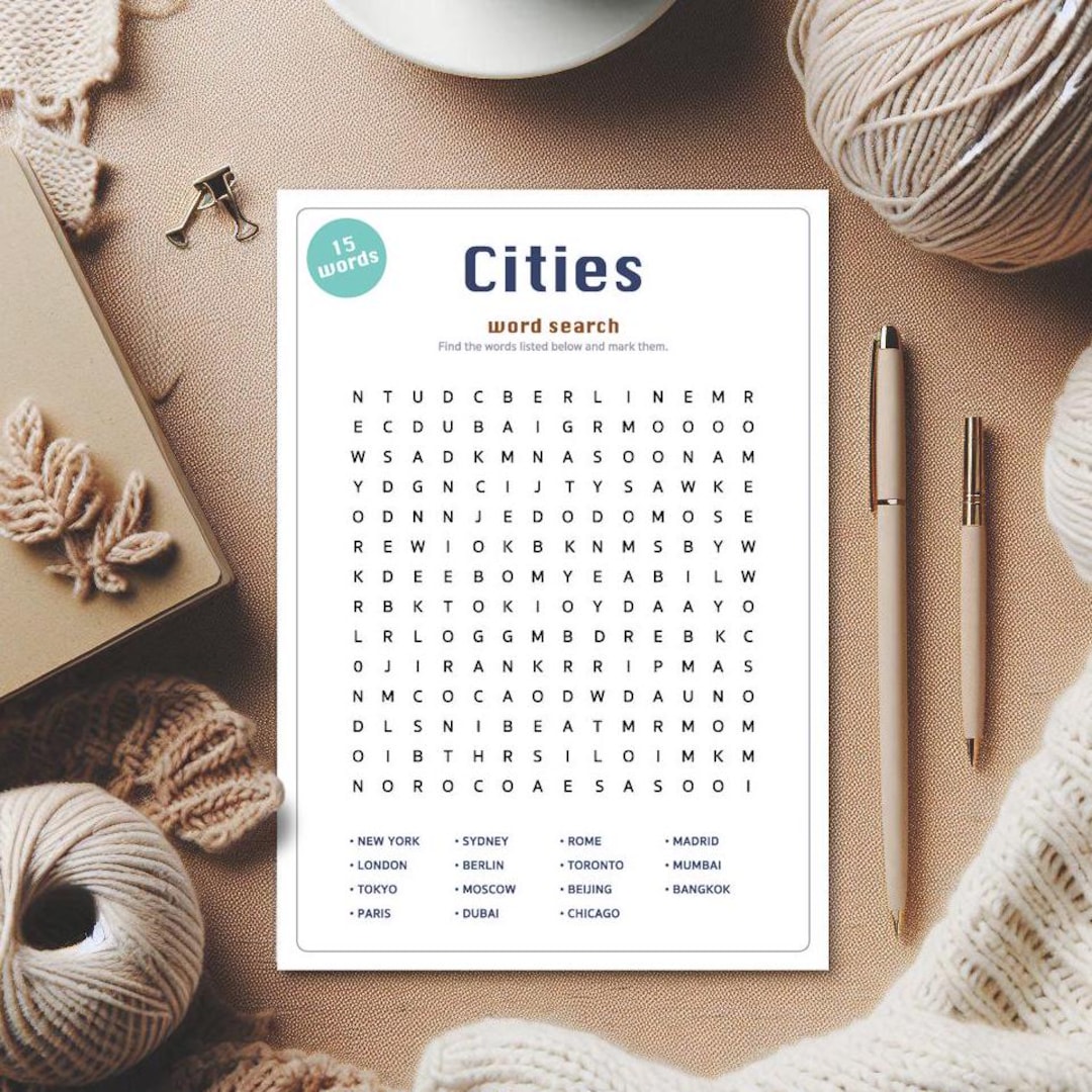 Cities Word Search Puzzle, Activity, Word Game, Find the Words, Hobby ...