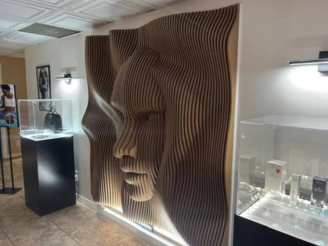 Parametric Wooden Face Decor - Face in Waves Wooden Wall Art ...