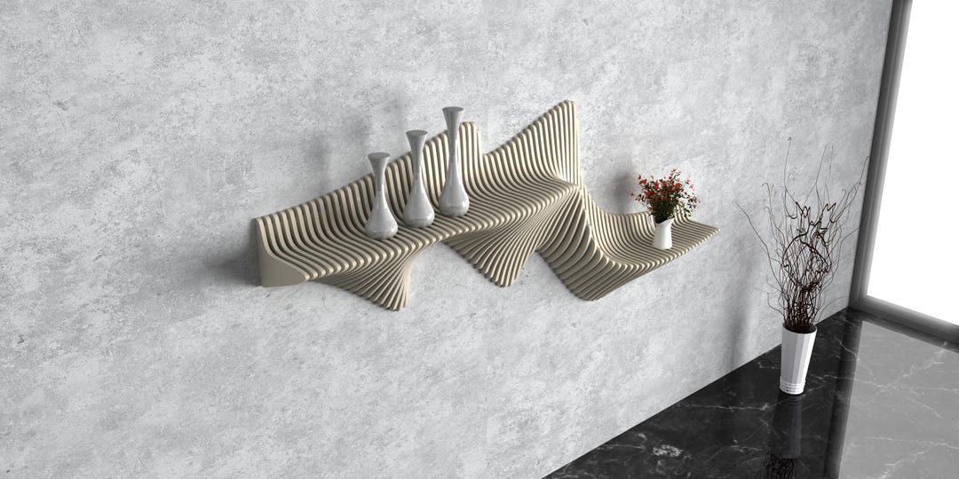 Parametric Wavy Wooden Floating Shelves Wall Decor - Parametric Wall ...