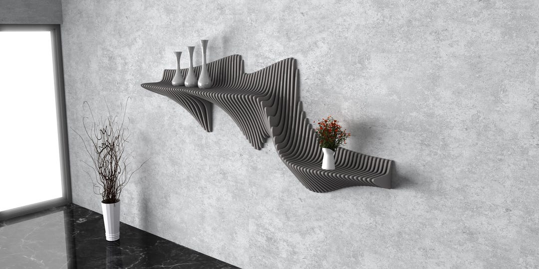 Parametric Wavy Floating Shelf - Wooden Wall Mounted Shelf - Parametric ...