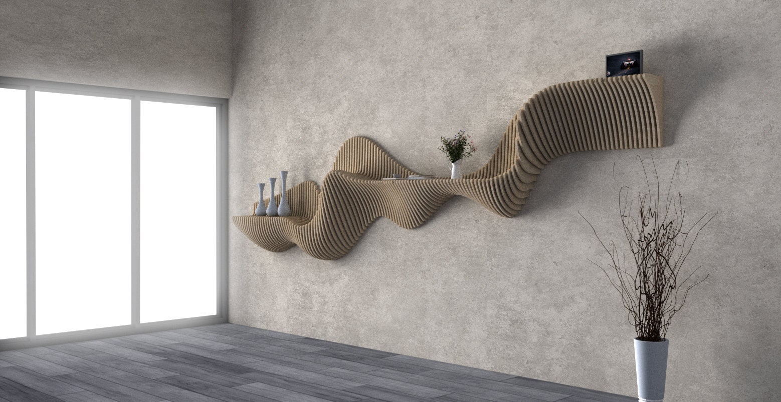 Parametric Wavy Wooden Wall Mounted Shelf - Parametric Wooden Wavy Wall Art - Floating Shelf ...