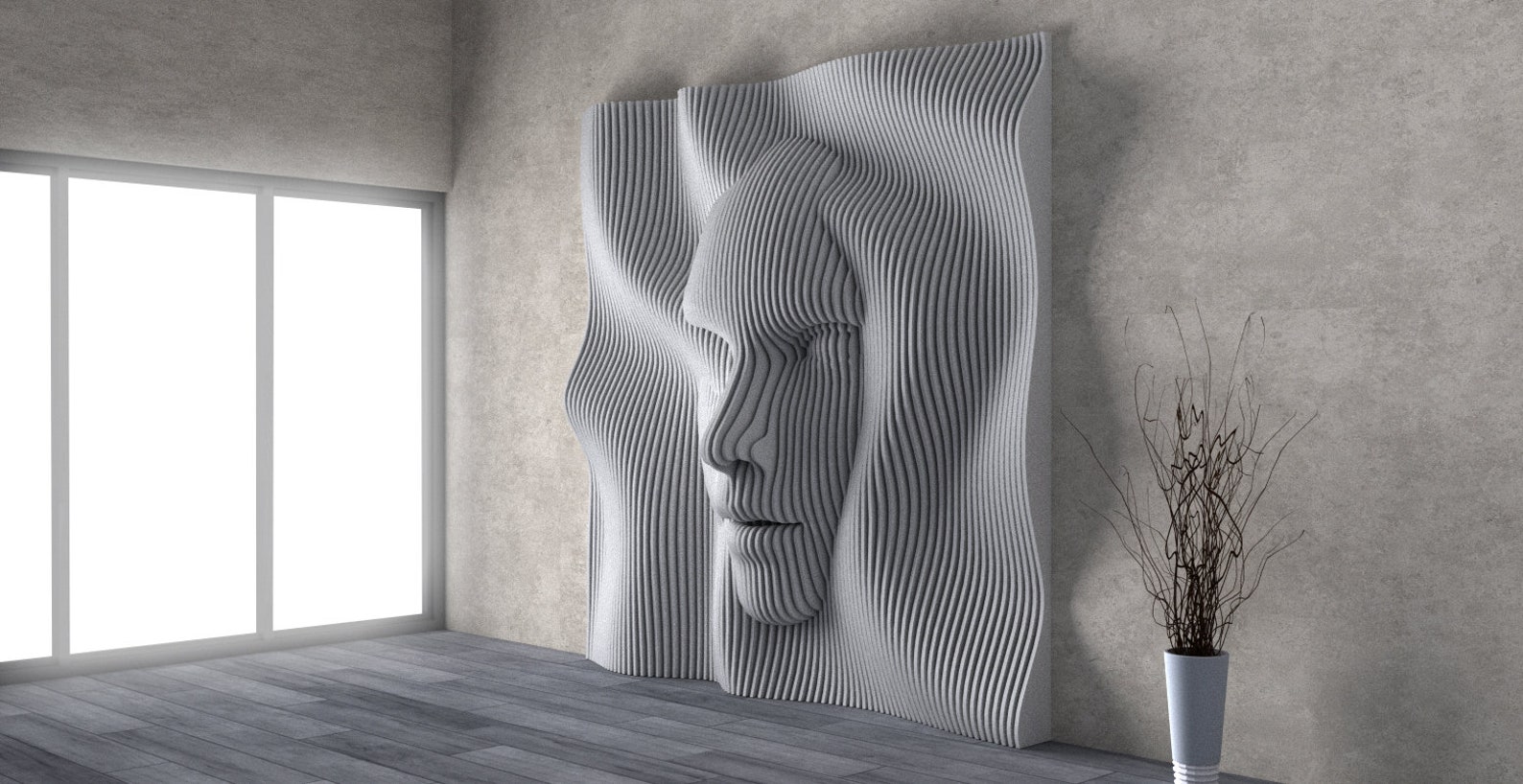 Parametric Wooden Face Decor - Face in Waves Wooden Wall Art ...