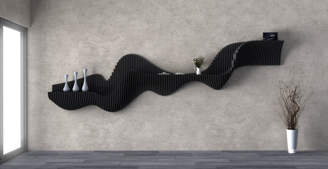 Parametric Wavy Wooden Wall Mounted Shelf - Parametric Wooden Wavy Wall ...