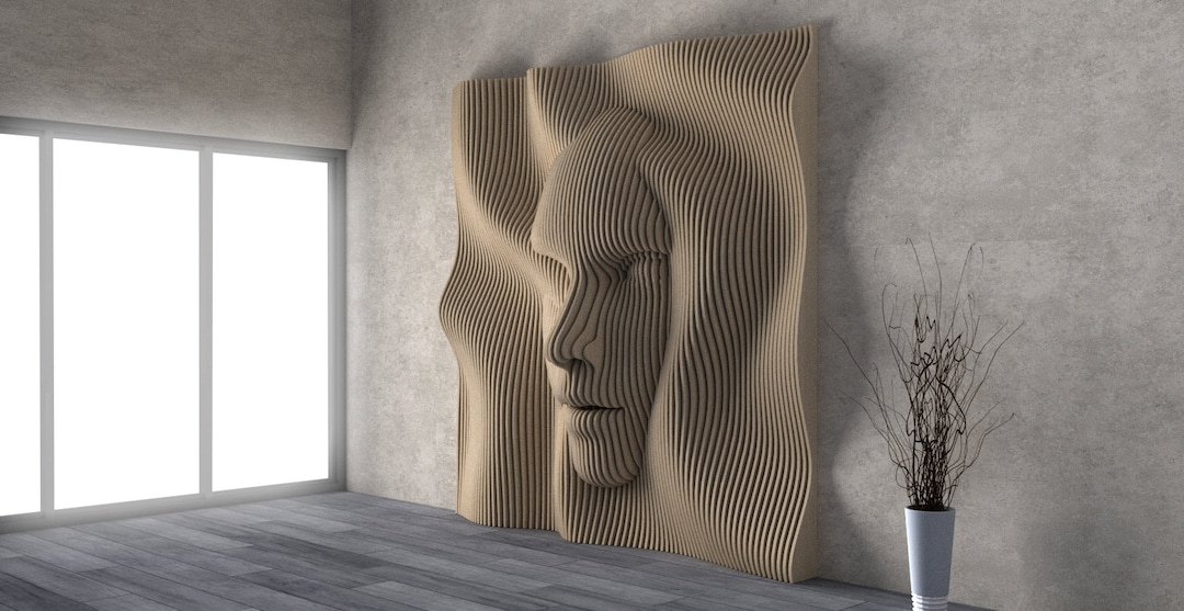 Parametric Wooden Face Decor - Face in Waves Wooden Wall Art ...