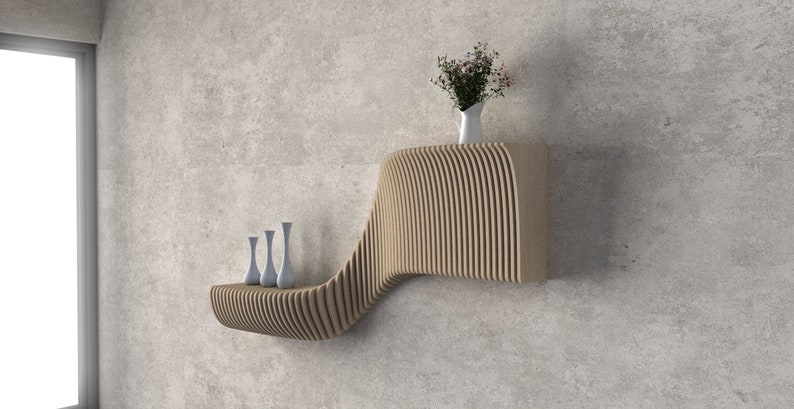 Parametric Wooden Wall Shelves - Floating Shelf Parametric Wall Piece - Parametric Wavy Wooden ...