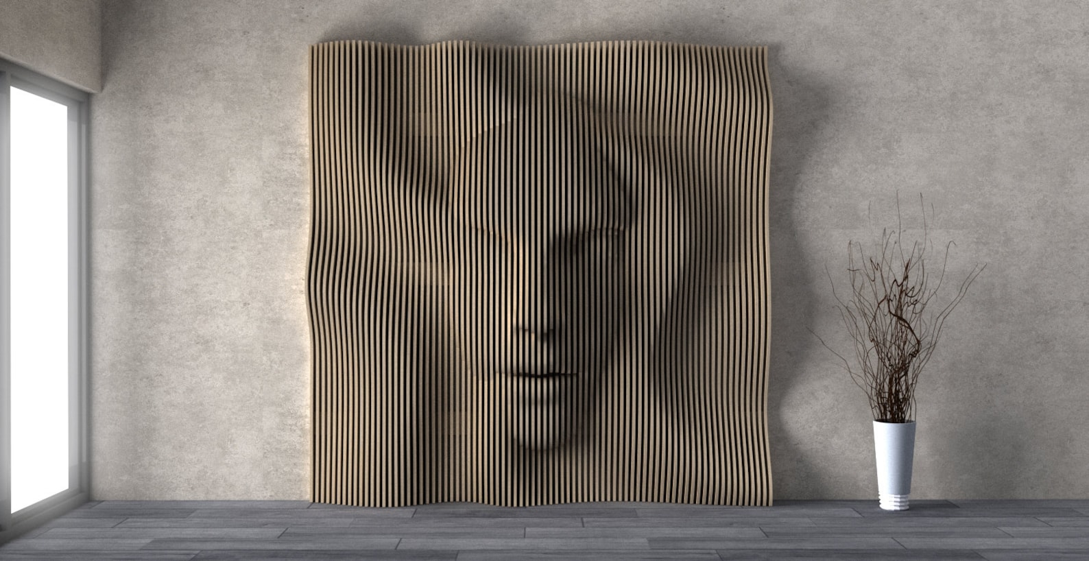 Parametric Wooden Face Decor - Face in Waves Wooden Wall Art ...