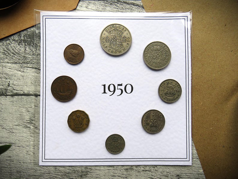 1950 British Coin Set, Great Britain Year Set, Mounted 8 Coin ...