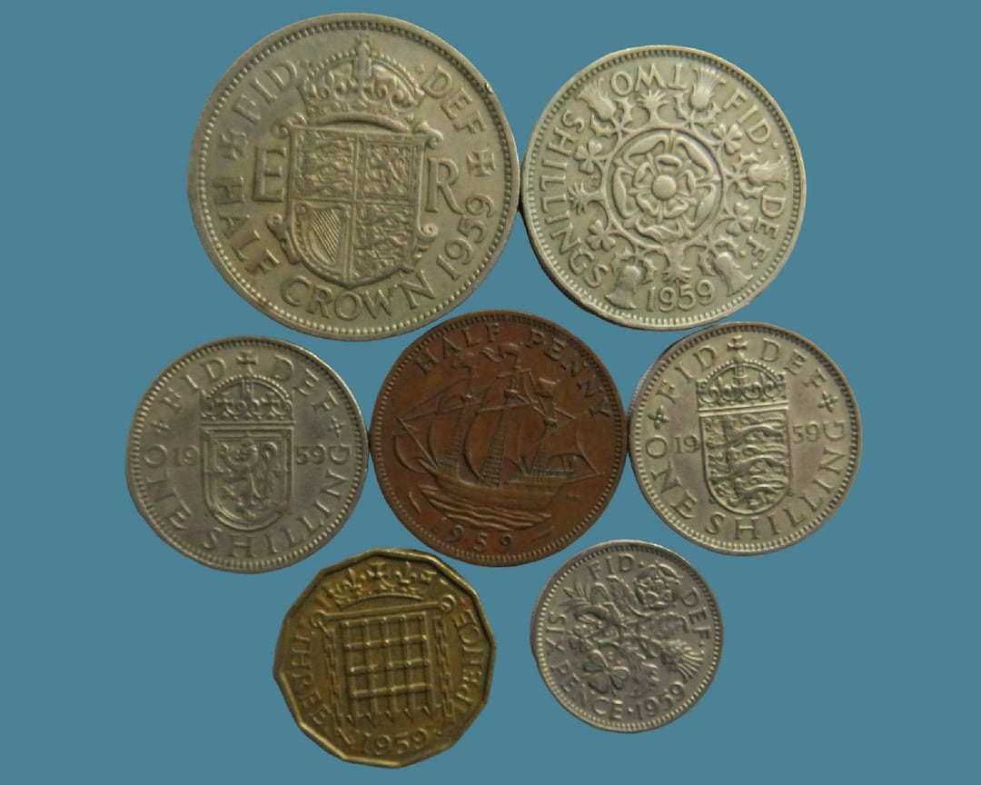 1959 Queen Elizabeth II Great Britain 7 Coin Year Set, Complete Set ...
