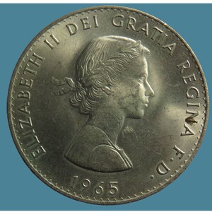 1965 Crown Queen Elizabeth II Coin, Winston Churchill Commemorative ...