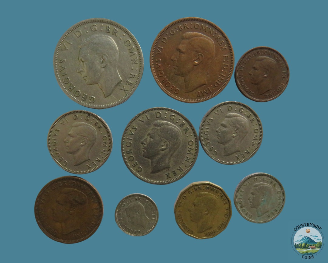 Coins of King George VI, Collection of 10 Coins From the Reign of King ...