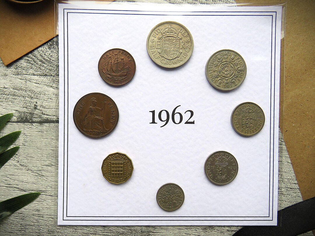 1962 British Coin Set, Great Britain Year Set, Mounted 8 Coin ...