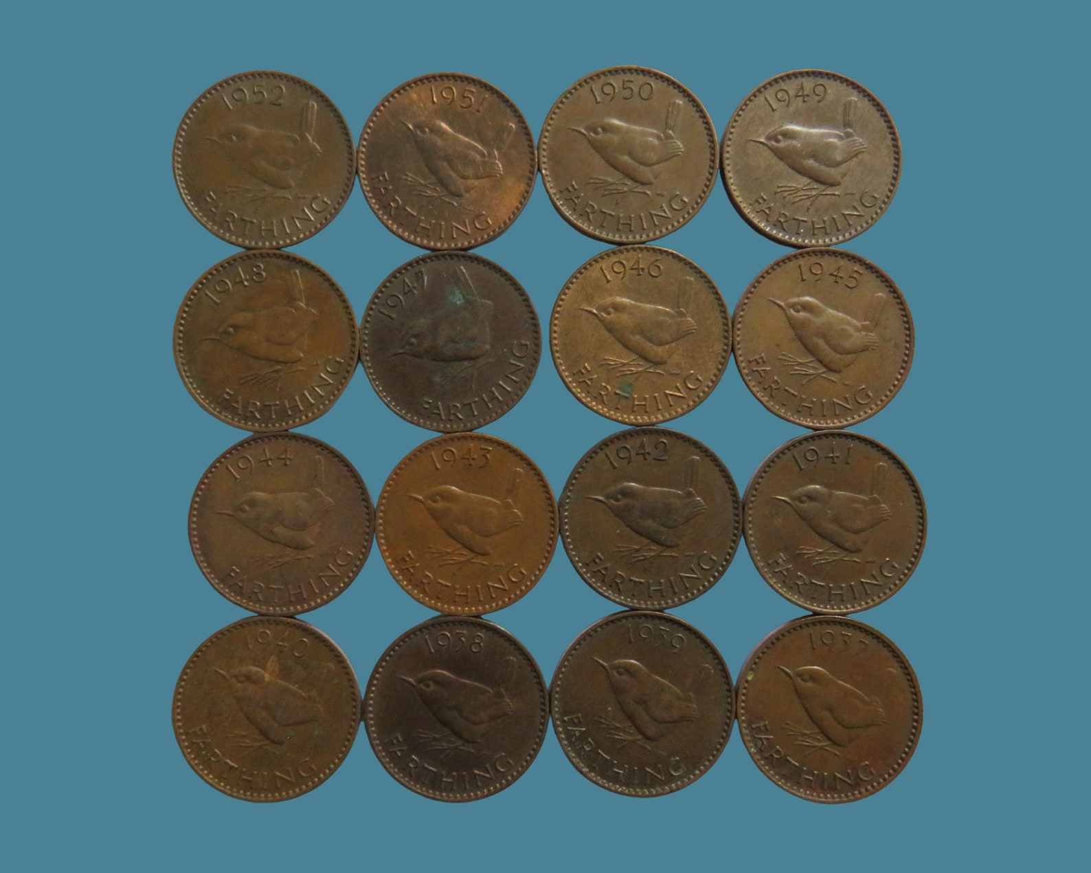 1937 - 1952 King George VI Complete Farthing Coin Set, 16 Coin Date Run ...