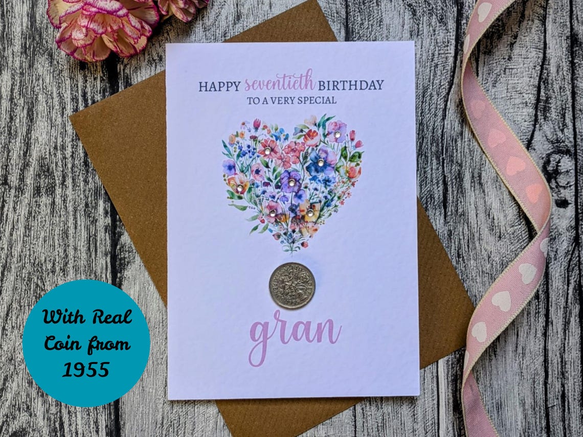 70th Birthday Card for Gran, Special Keepsake Card With Real Lucky ...