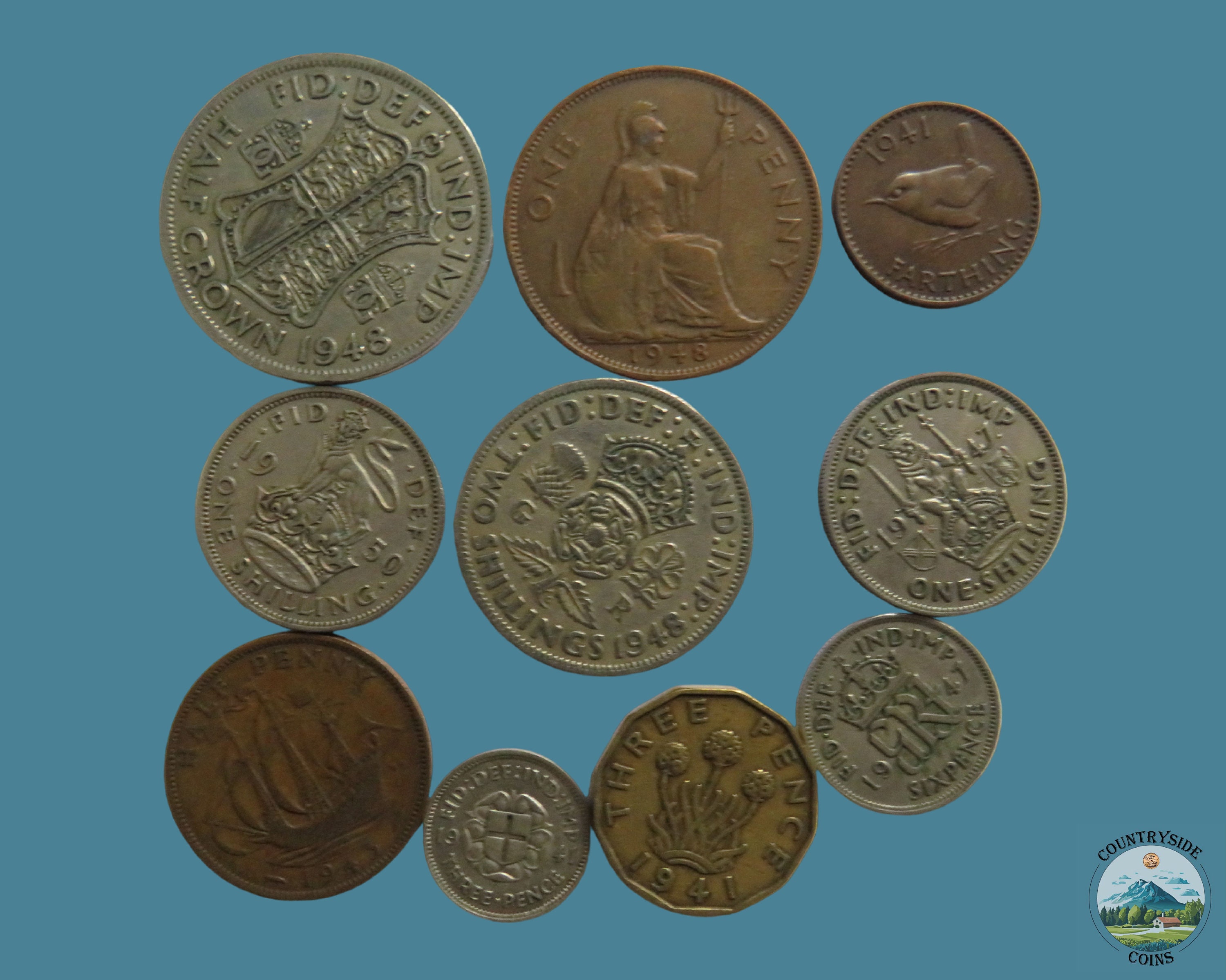 Coins of King George VI, Collection of 10 Coins From the Reign of King ...