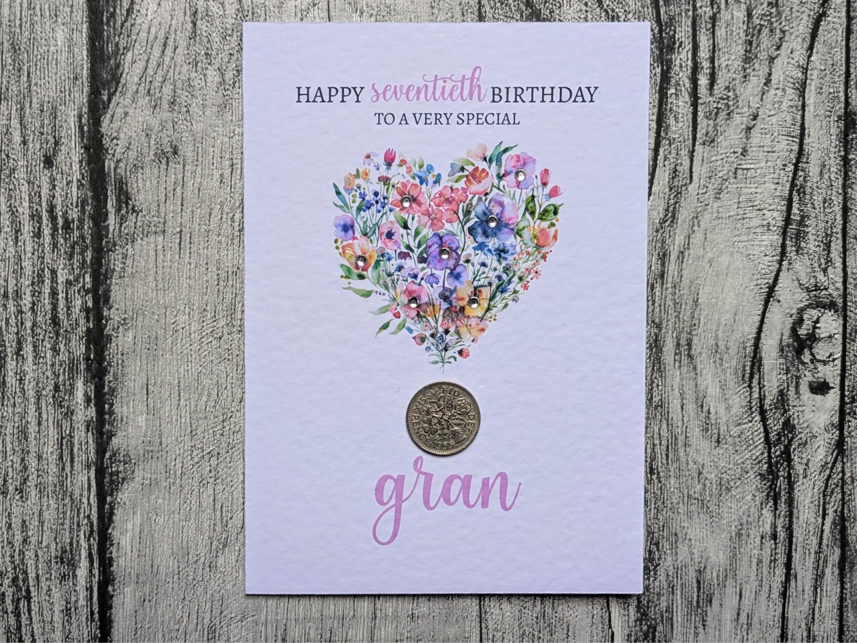 70th Birthday Card for Gran, Special Keepsake Card With Real Lucky ...