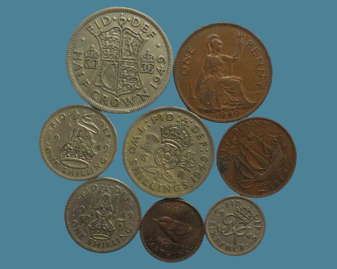 1949 Great Britain Coin Year Set, 8 Coin Set From Halfcrown to Farthing ...