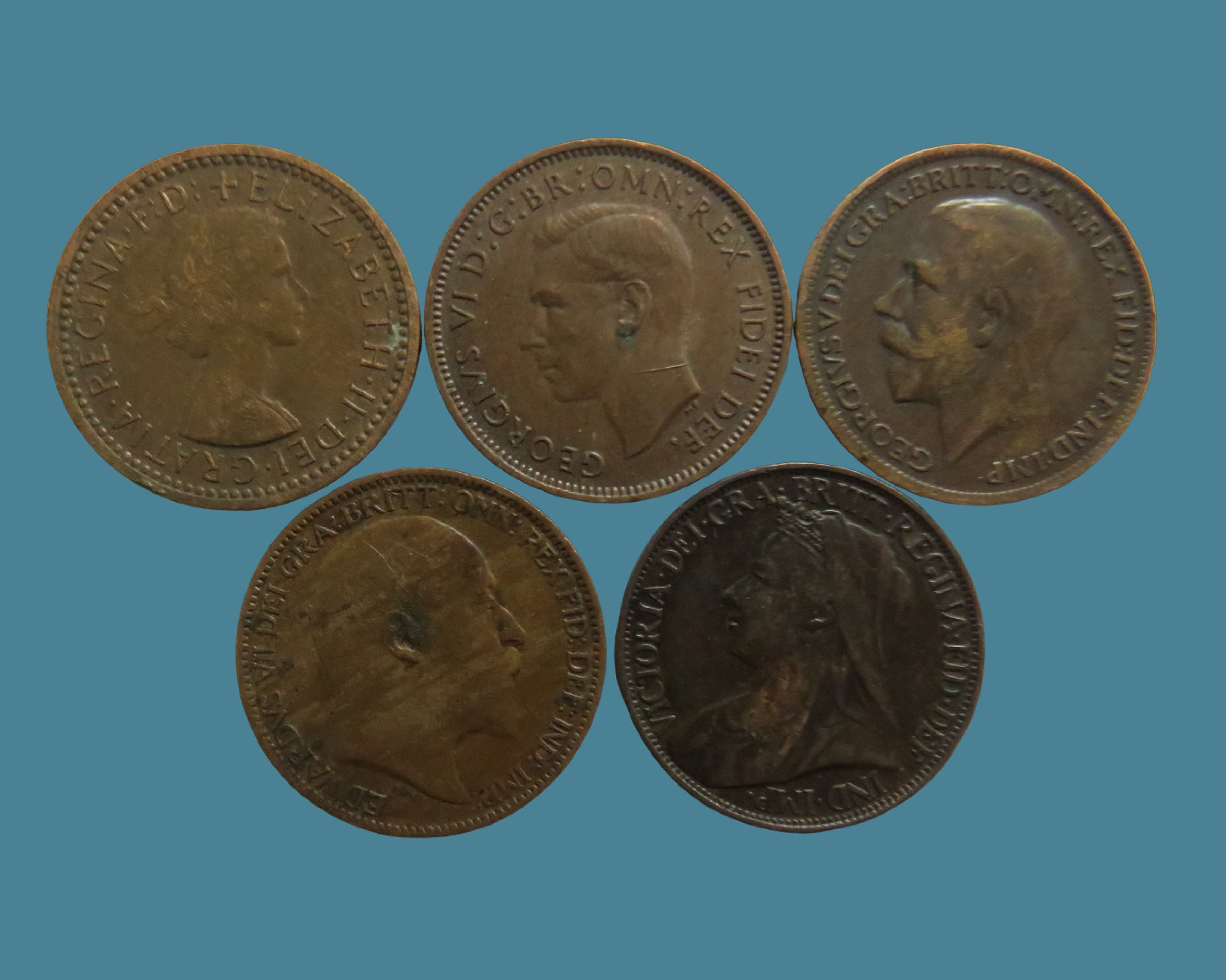 Five Monarch Farthing Set, Queen Victoria, King Edward VII, King George ...