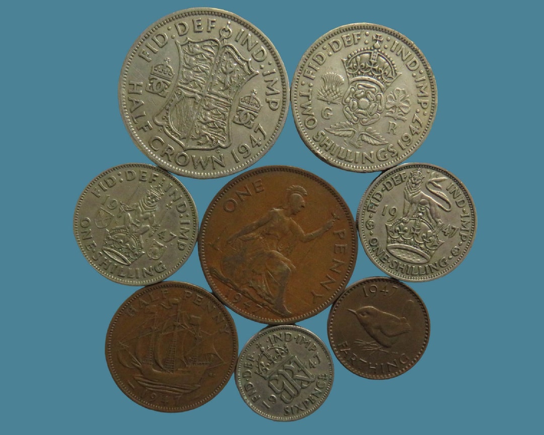 1947 Great Britain Coin Year Set, Complete 8 Coin Set From Halfcrown to ...