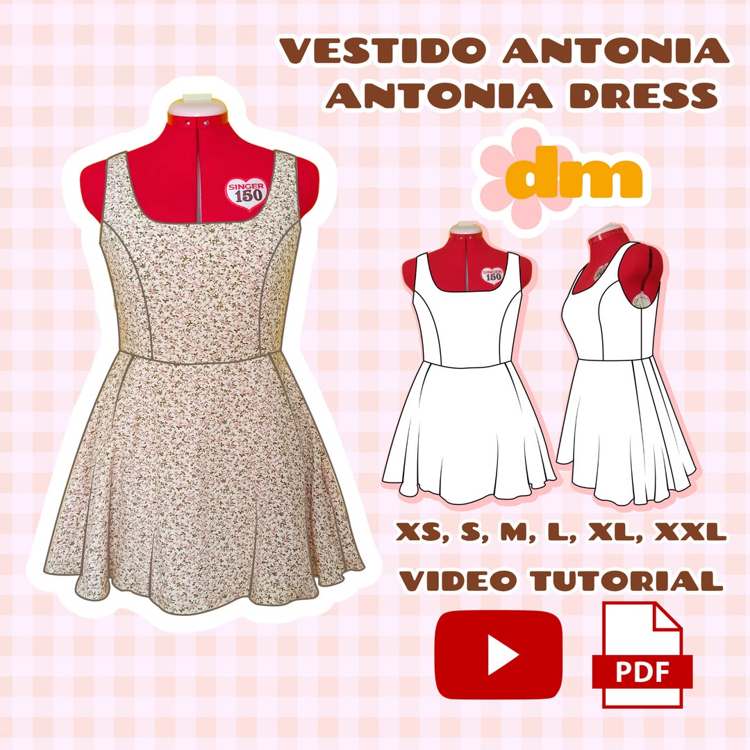 Sewing Pattern Princess Cut Dress, Square Neckline Dress. Dress With ...