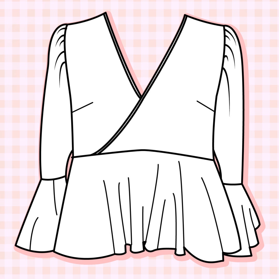 Peplum Crossover Blouse Sewing Pattern: Tiered Ruffle Sleeve (XS-XXL ...