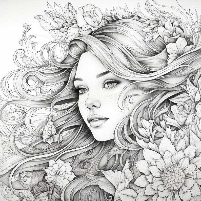 50 Faces Coloring Pages Adult Coloring Pages Stress Relieve Art Therapy ...