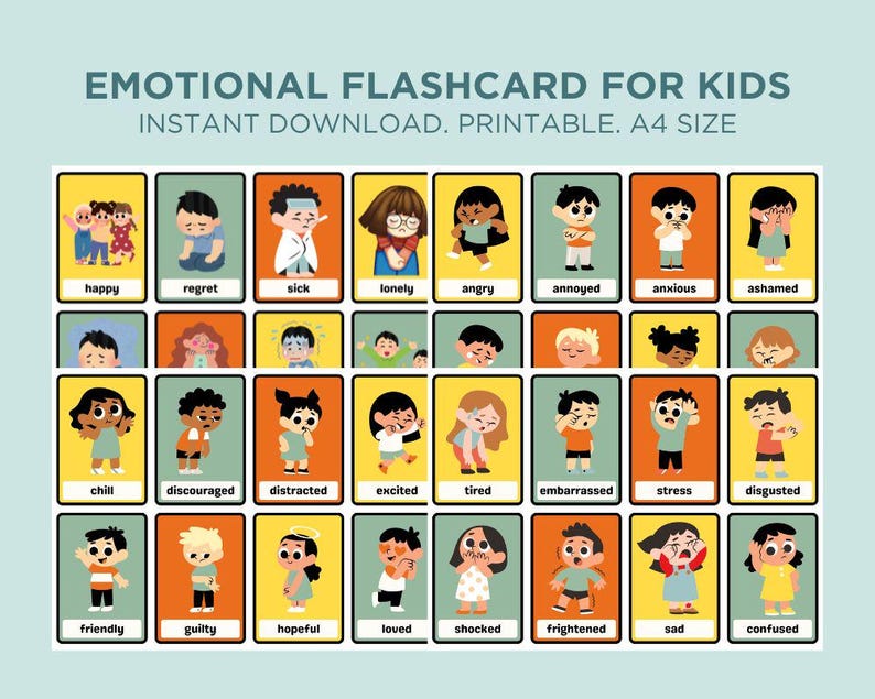 32 Emotion Flashcard Pack, Engaging Tool for Emotional Literacy, Learn ...