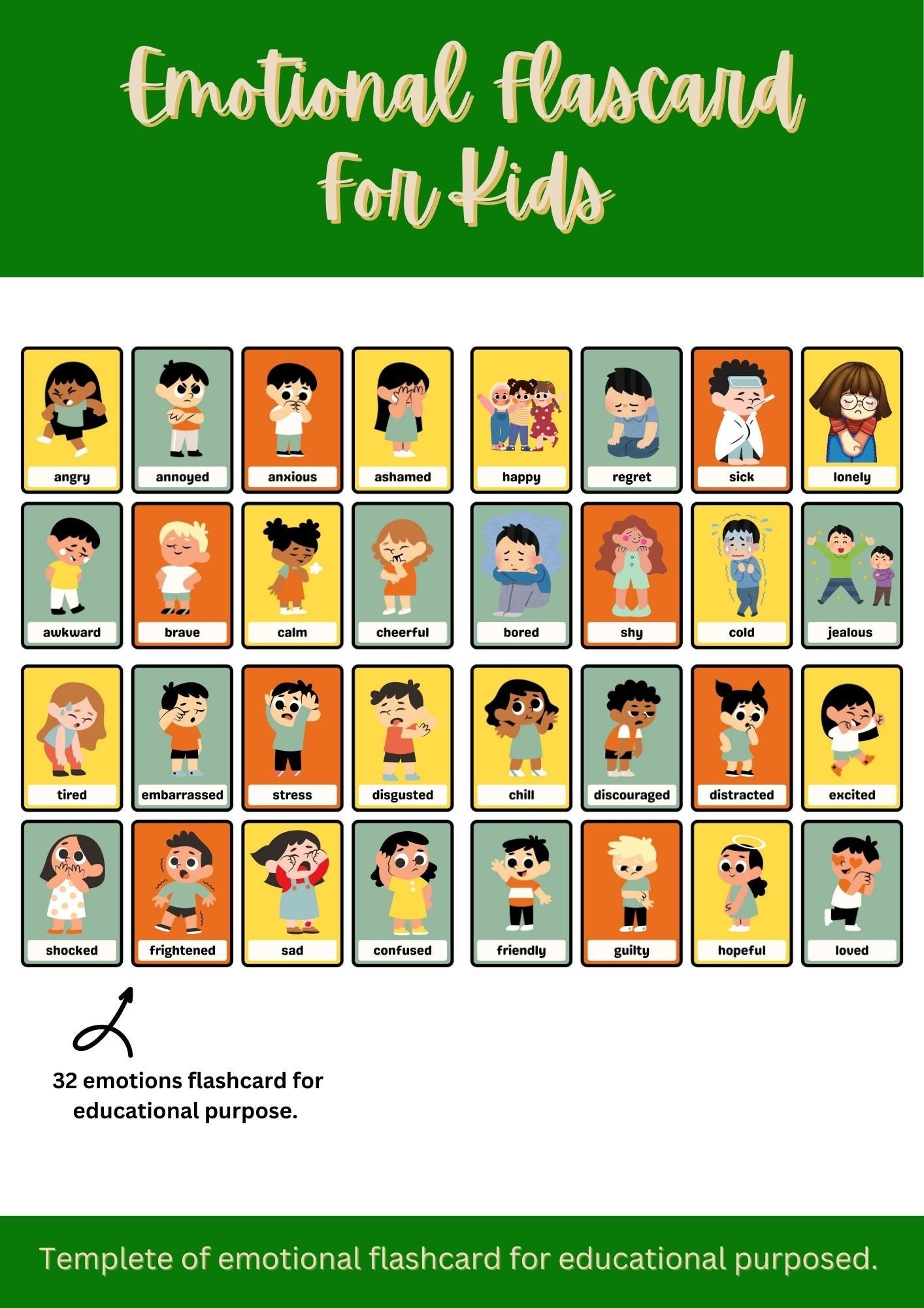 32 Emotion Flashcard Pack, Engaging Tool for Emotional Literacy, Learn ...