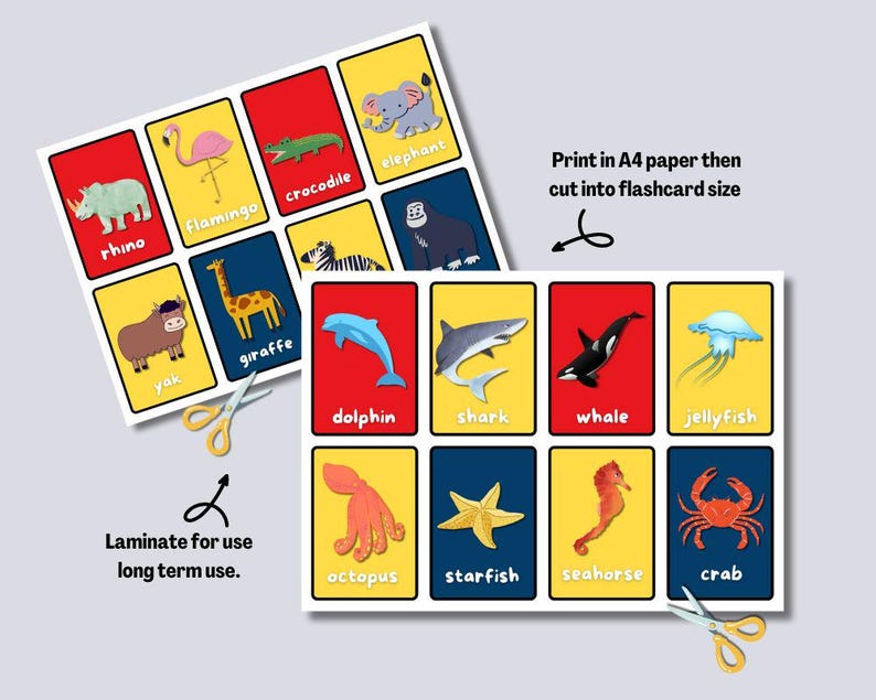 56 Printable of Animal Flash Cards Pack, Educational Printable, Toddler ...