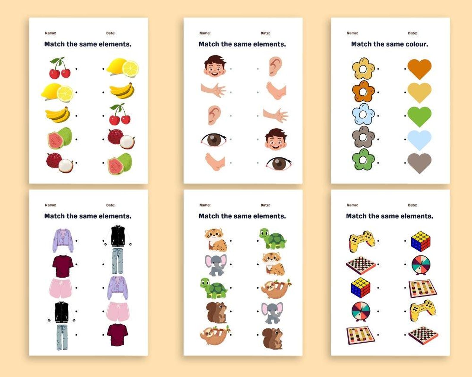 52 Printable Matching Worksheets for Kids, Educational Learning ...