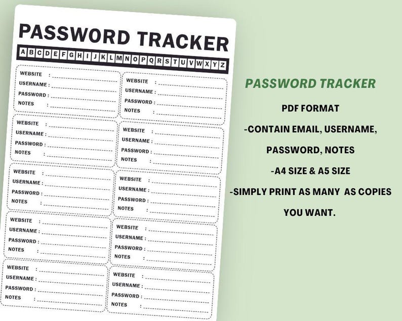 Password Tracker Printable, Elegant and Functional, Keep Track of ...