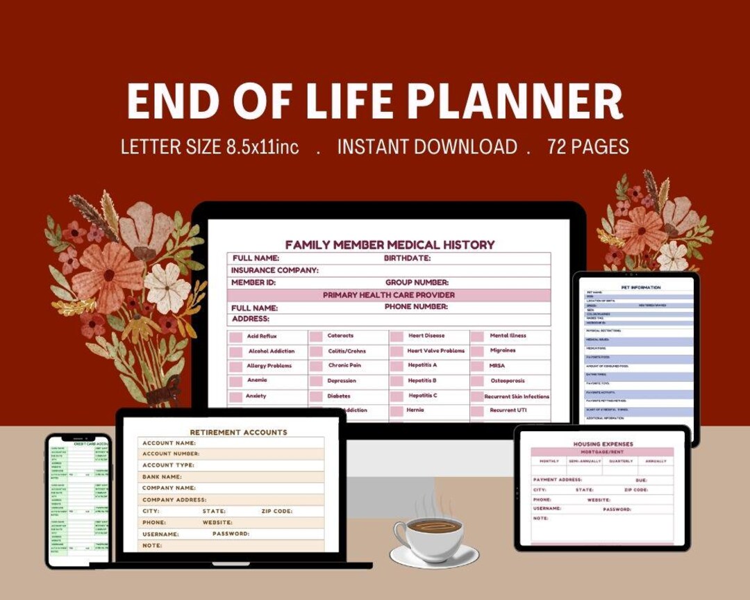 End of Life Planner, Fillable Emergency Planner, Estate Planning, Last ...