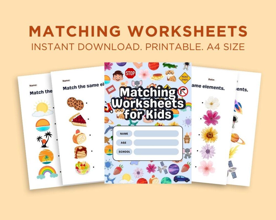52 Printable Matching Worksheets for Kids, Educational Learning ...