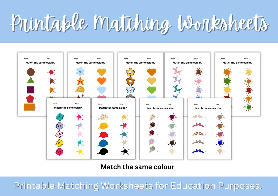 52 Printable Matching Worksheets for Kids, Educational Learning ...