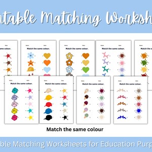 52 Printable Matching Worksheets for Kids, Educational Learning ...