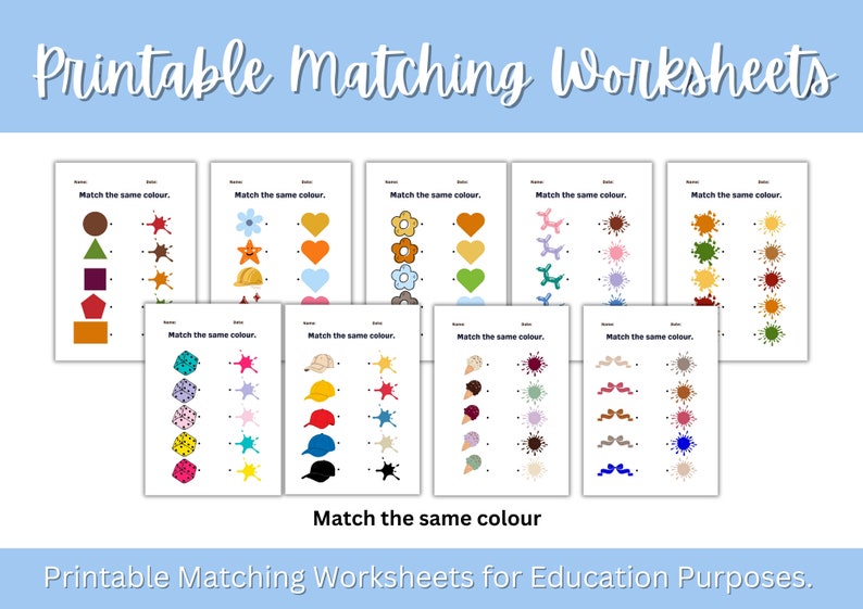 52 Printable Matching Worksheets for Kids, Educational Learning ...