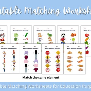 52 Printable Matching Worksheets for Kids, Educational Learning ...