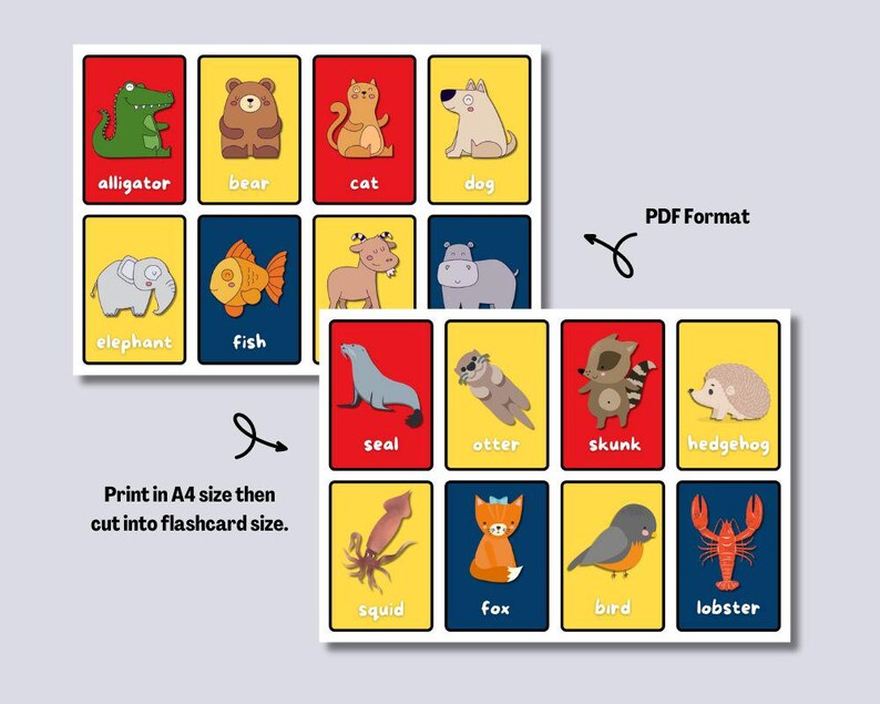 56 Printable of Animal Flash Cards Pack, Educational Printable, Toddler ...