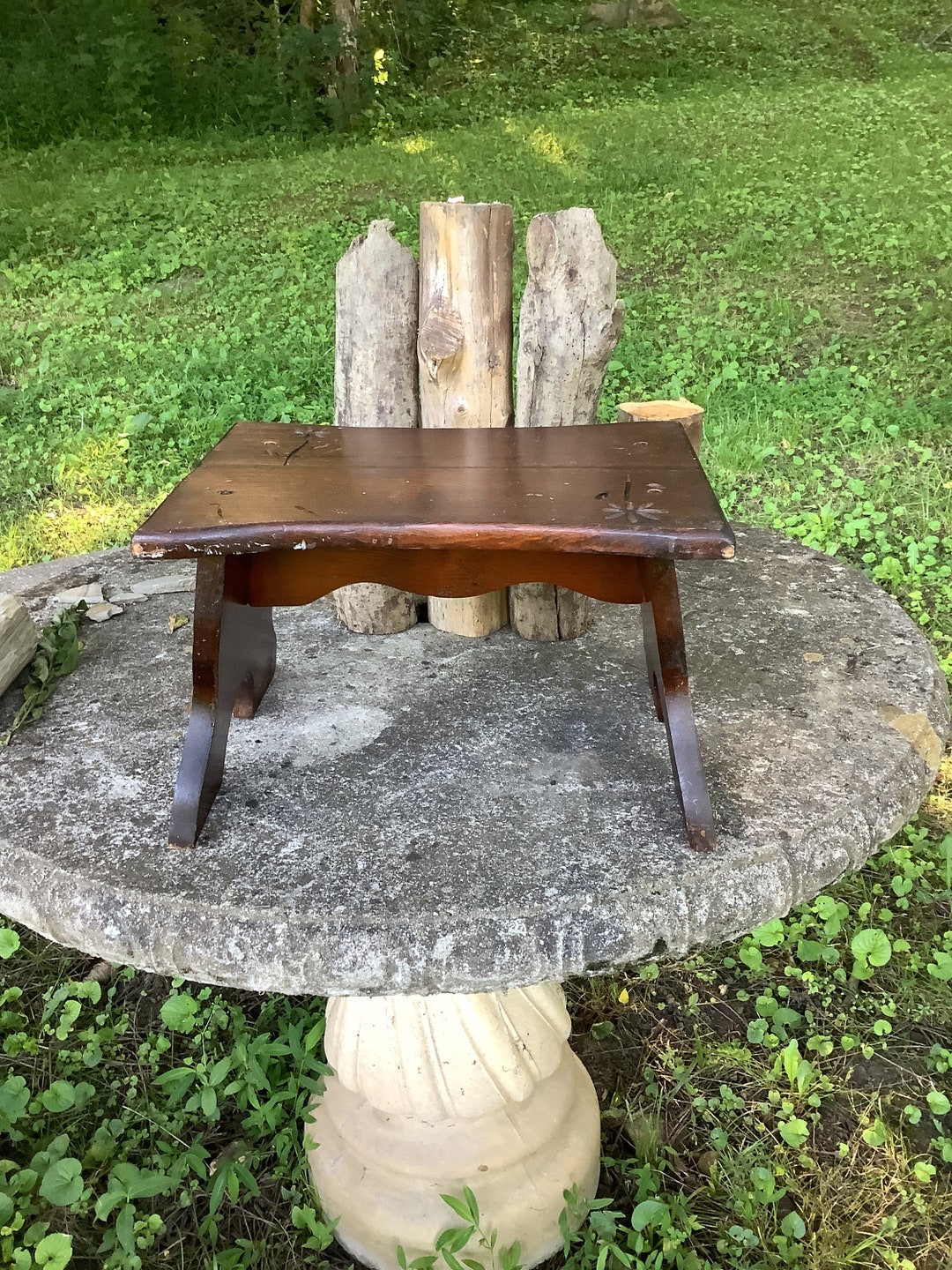 Vintage Wooden Carved Foot Stool - Etsy