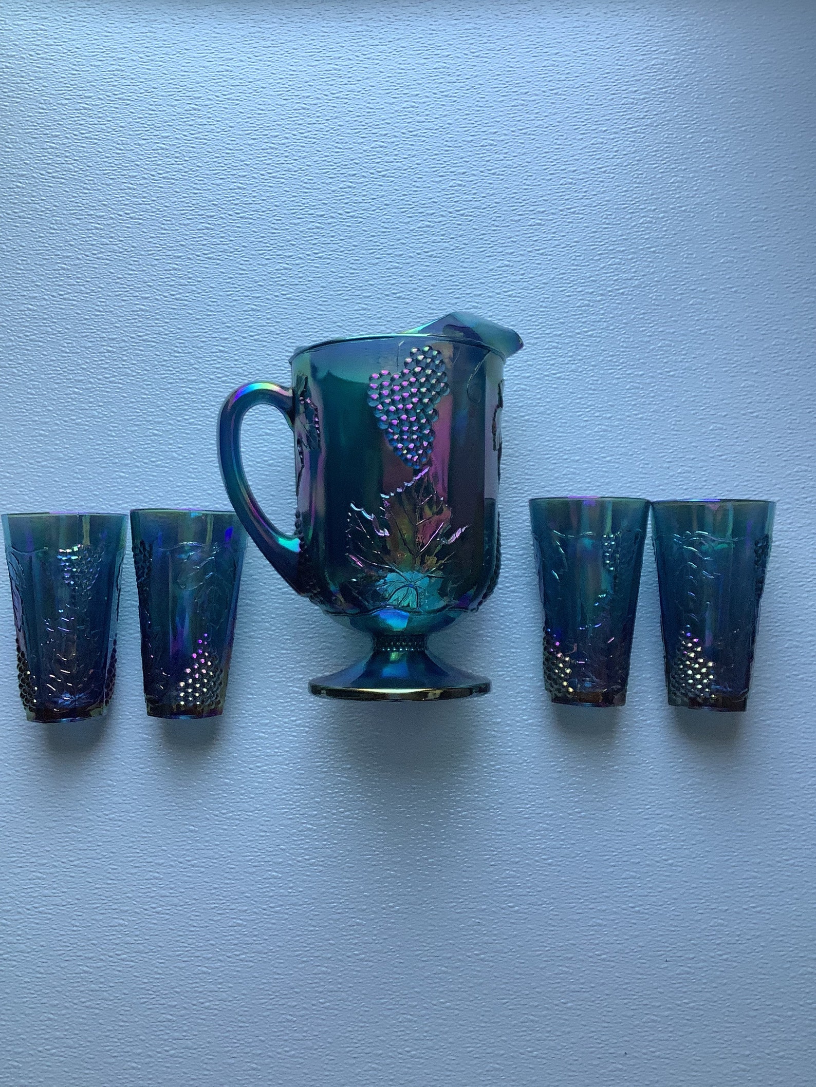 Vintage Carnival Grape and Leaf Pitcher and Glasses - Etsy