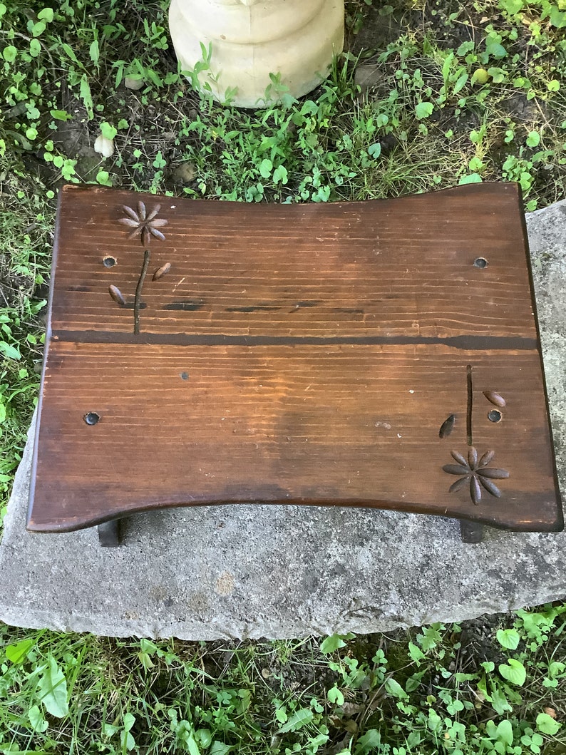Vintage Wooden Carved Foot Stool - Etsy