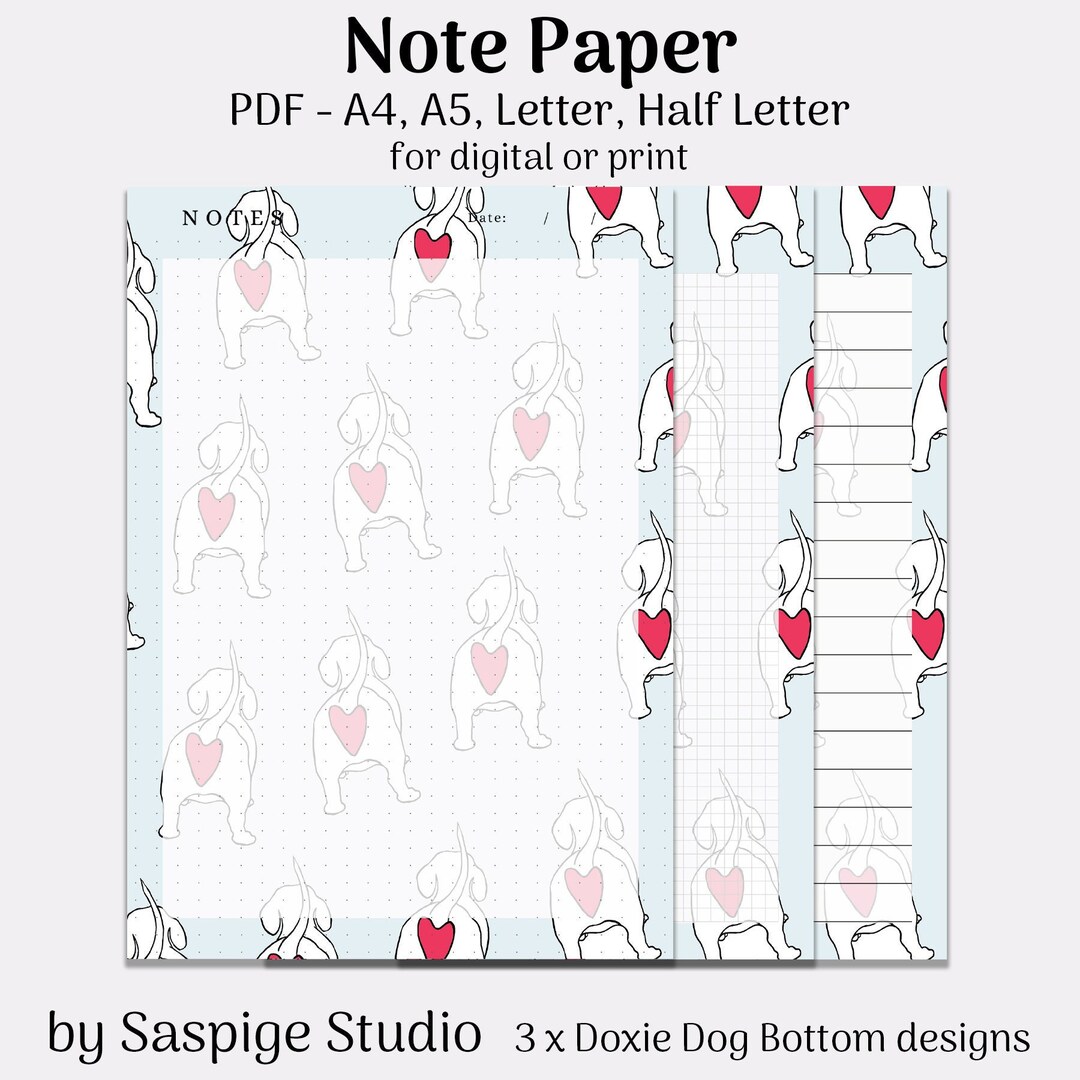 Doxie Dog Bottom Note Paper Cute Digital Planner Insert Filofax Diary ...