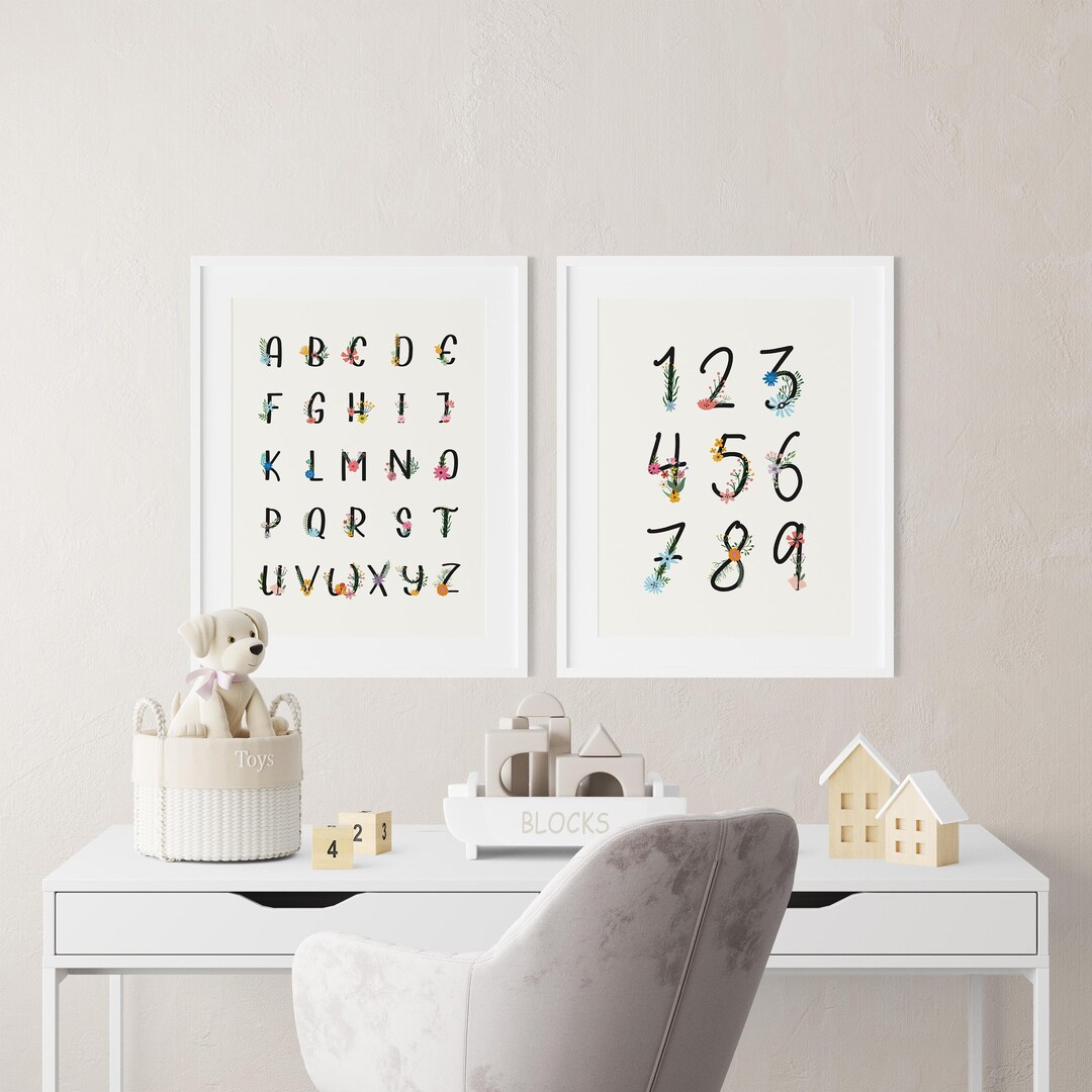 Wildflowers Alphabet & Numbers Poster, Floral Nursery Decor, A-Z 123 ...