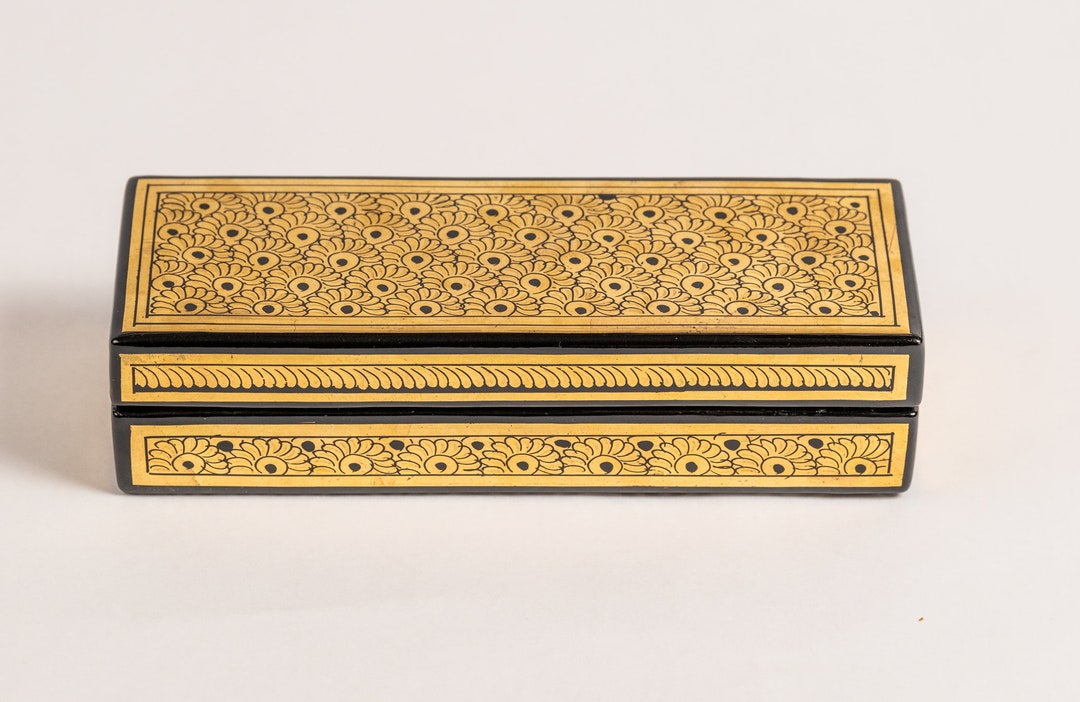 Asian Crafts, Bagan Lacquer, Rectangular Box in Gold Lacquer, Vintage ...