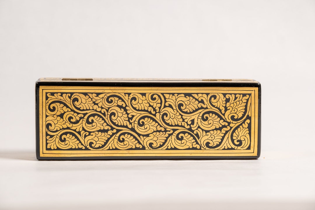 Asian Craftsmanship, Bagan Lacquer, Rectangular Gold Lacquer Box ...