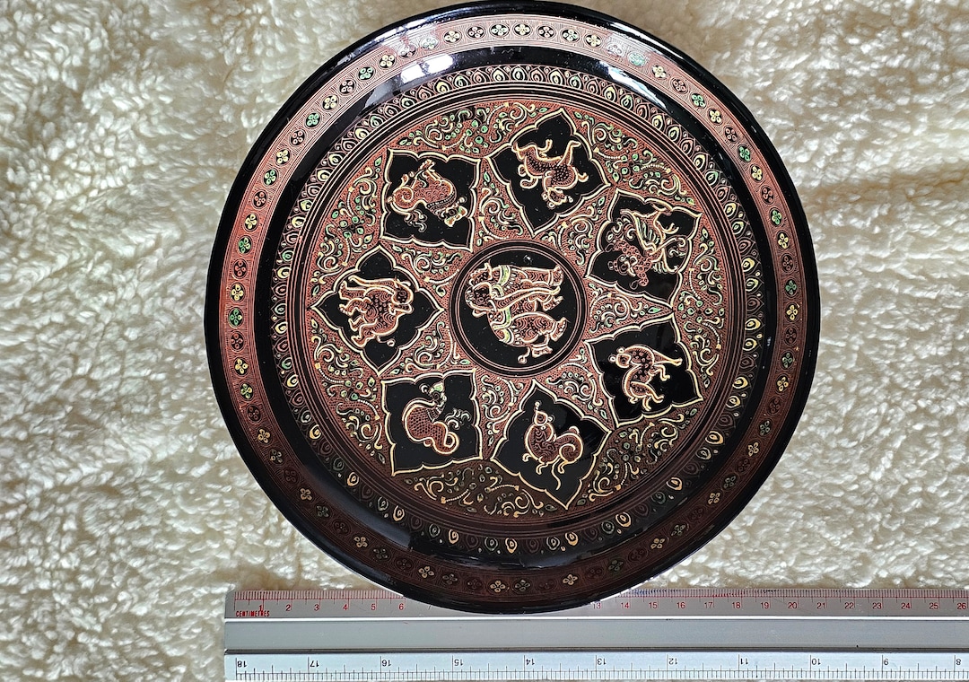 Black Lacquer Plate, Black Burmese Lacquer, Bagan Lacquer Art, Asian ...