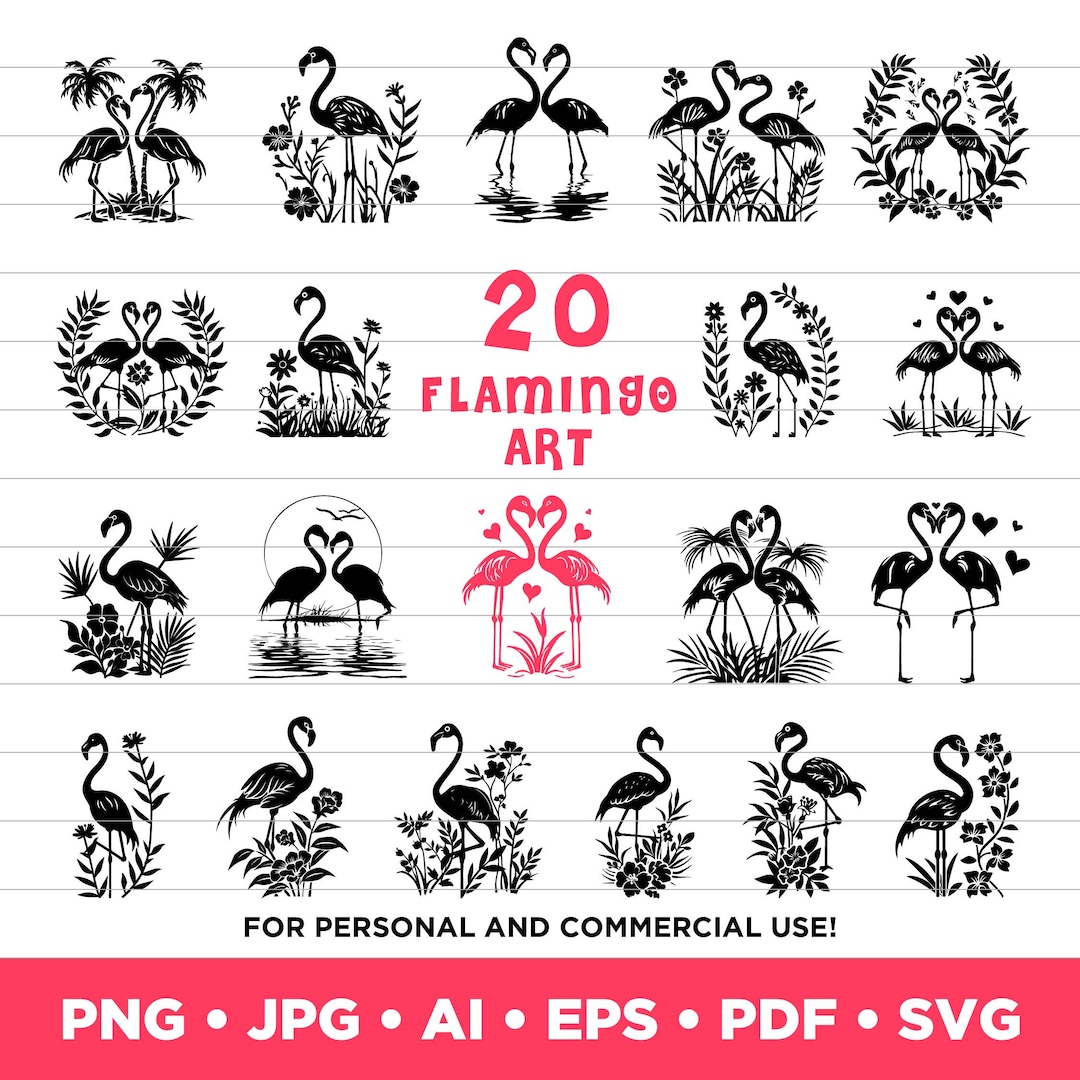 Flamingo Bundle 20 Arts SVG, Two Flamingos Kissing SVG, Flamingo Clip ...
