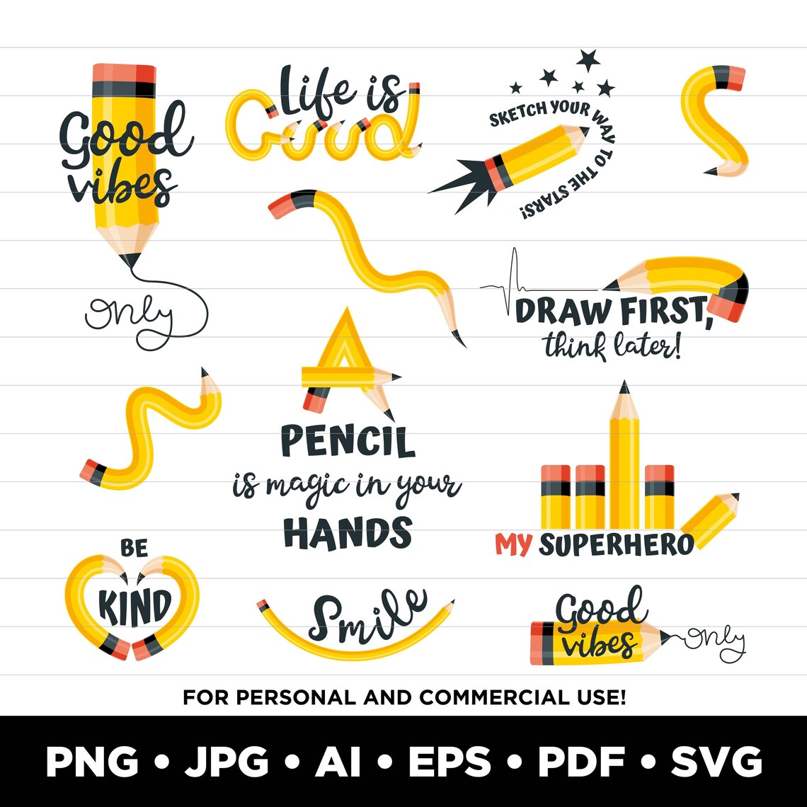 Creative Pencil Design Bundle | Pencil Png | Pencil Cut File | Pencil ...