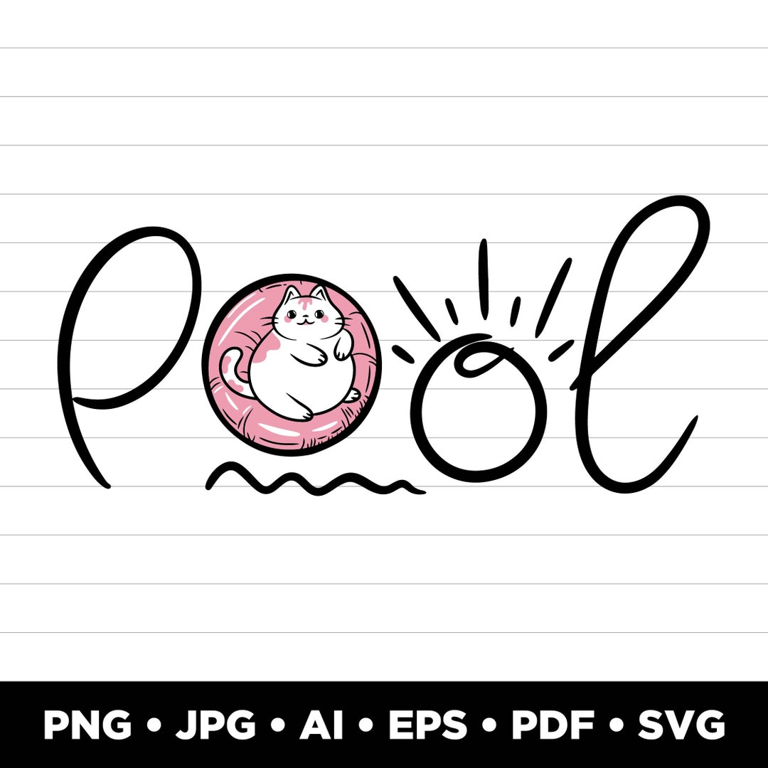 Pool Clipart Svg, Cat Clipart, Pink Inflatable Ring Svg, Pool PNG Cut ...